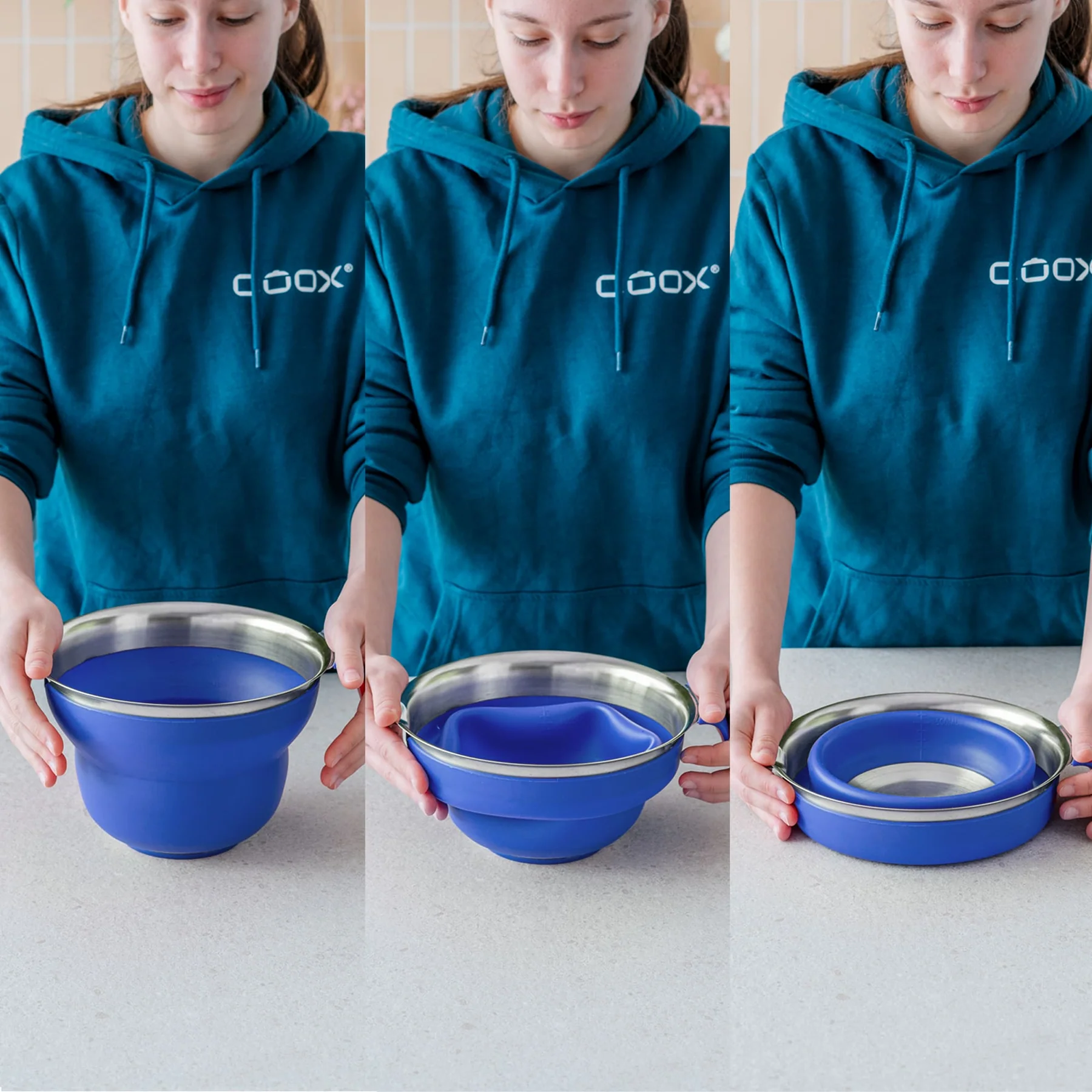 COOX Сгъваема купа с дръжка за миксиране и разбиване - 2 л. - червена