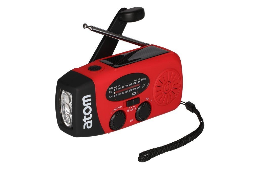ATOM Аварийно радио, фенерче и преносима батерия с манивела и соларен панел